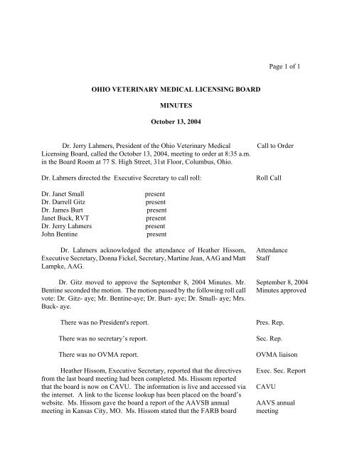OHIO VETERINARY MEDICAL LICENSING BOARD - ovmlb