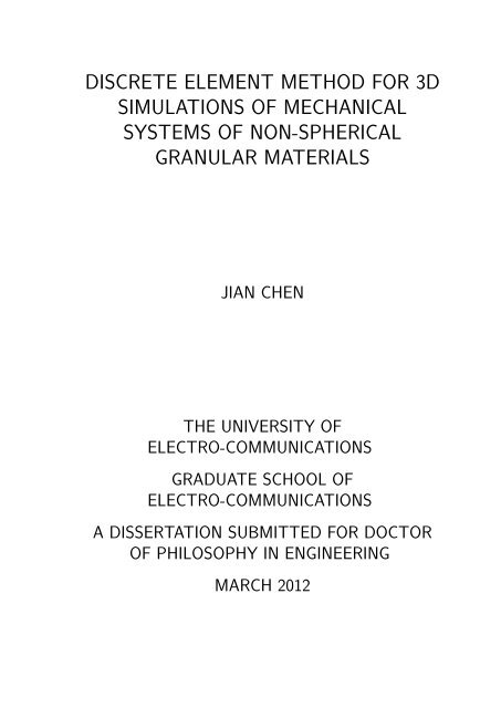 discrete element method for 3d simulations of mechanical systems ...