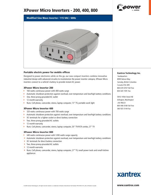 XPower Micro Inverters - 200, 400, 800 - Xantrex