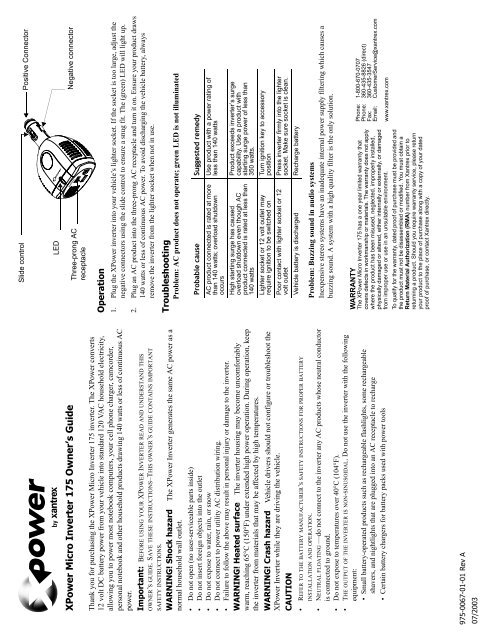 XPower Micro Inverter 175 Owner's Guide - Xantrex