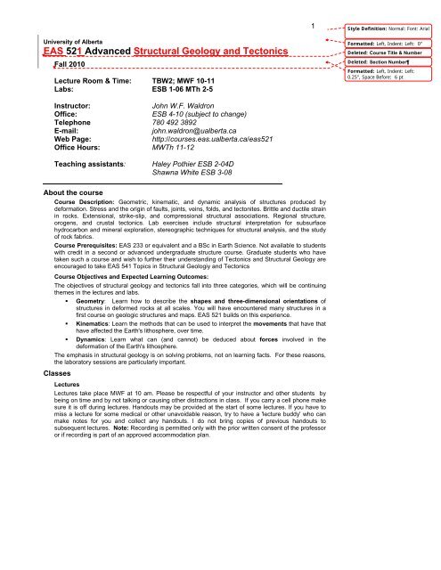 EAS 521 Advanced Structural Geology and Tectonics - Earth and ...