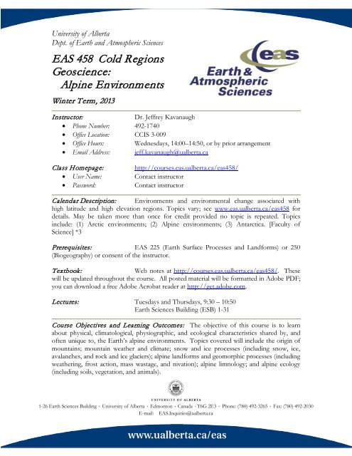 University of Alberta - Earth and Atmospheric Sciences