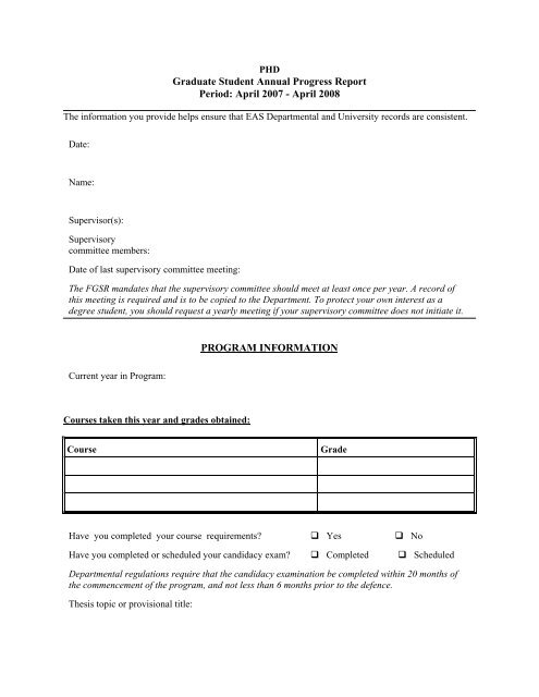 Graduate Student Annual Progress Report