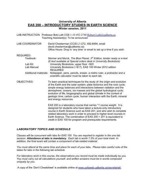 UNIVERSITY OF ALBERTA - Earth and Atmospheric Sciences