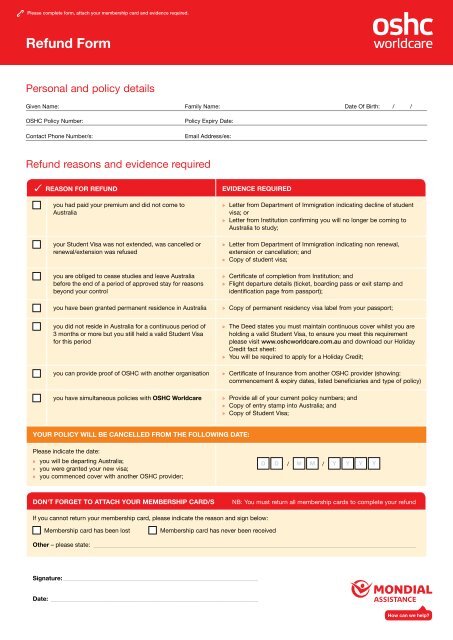 Refund Form Oshc