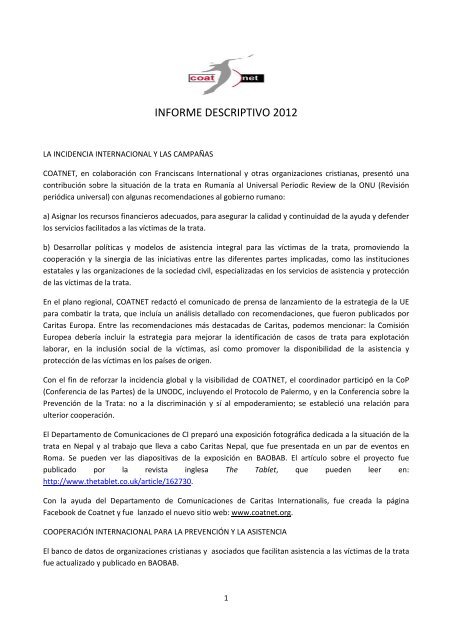 INFORME DESCRIPTIVO 2012 - Caritas Internationalis