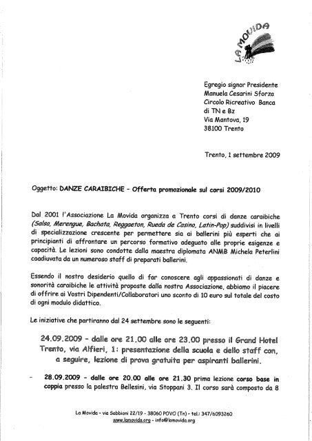 Egregio signor Presidente Manuela Cesarini Sforza - Circolo BTB