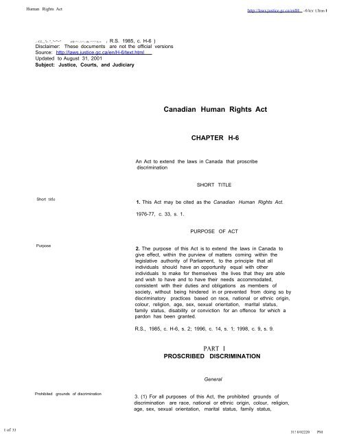 Human Rights Act 1976-77 - Canada's Human Rights History