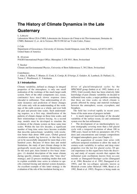 The History of Climate Dynamics in the Late Quaternary
