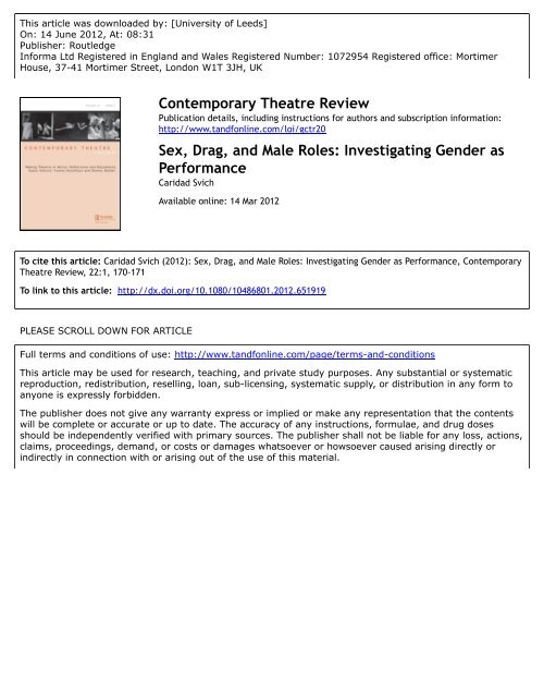 Contemporary Theatre Review - Diane Torr