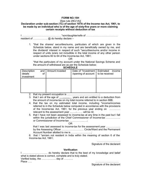 FORM NO.15H [see rule 29C(1A)] Declaration under sub-section ...