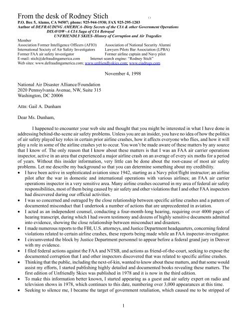 From the desk of Rodney Stich - Defrauding America