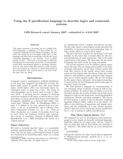 Using the Z specification language to describe logics and constraint ...