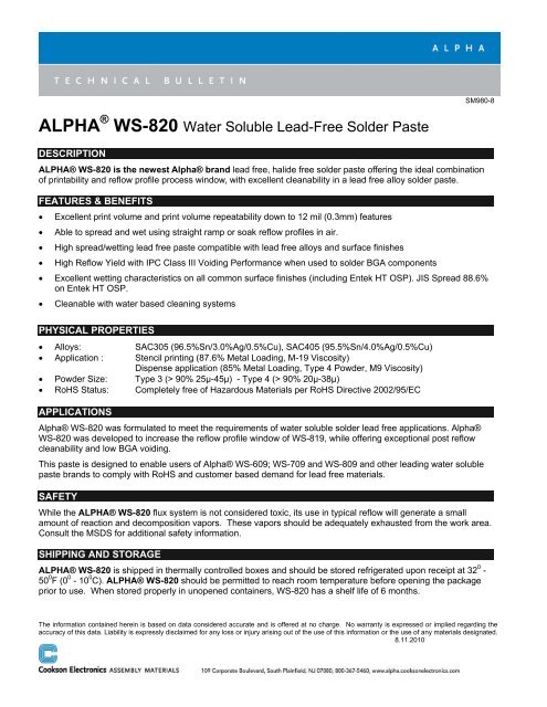 WS-820 Water Soluble Lead-Free Solder Paste - Lenz