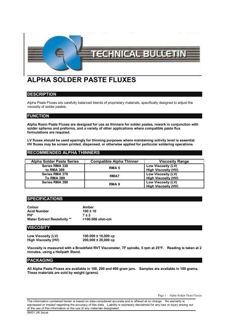 alpha solder paste fluxes - Lenz