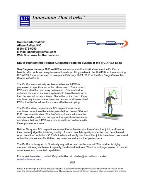 KIC to Highlight the ProBot Automatic Profiling System at ... - Circuitnet