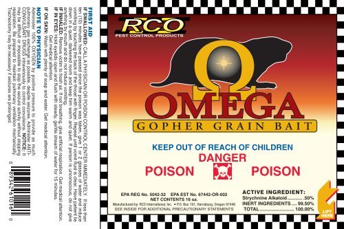 RCO Omega Gopher Grain Bait Specimen Label - Rodent Baits from ...