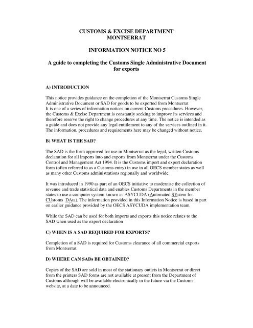 Guide to completing the Customs Document for Exports