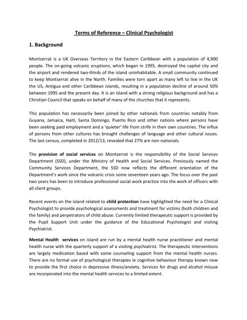 Terms of Reference â Clinical Psychologist 1. Background Terms of Reference â Clinical Psychologist 1. Background