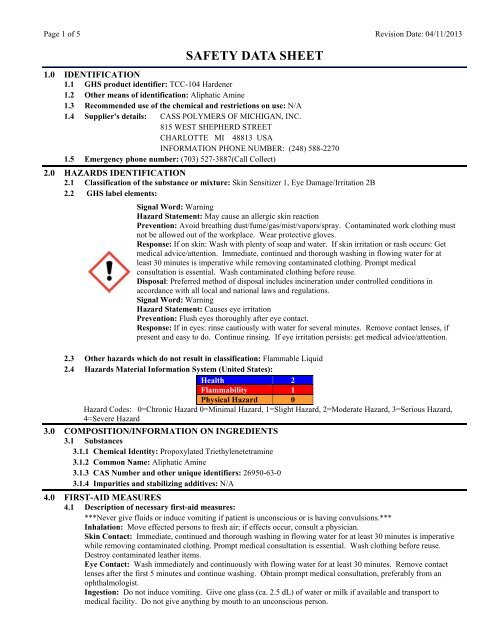 TCC-104 Hardener MSDS - Tool Chemical Company