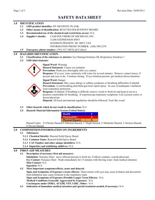 EP-300 Epoxy Plank MSDS - Tool Chemical Company