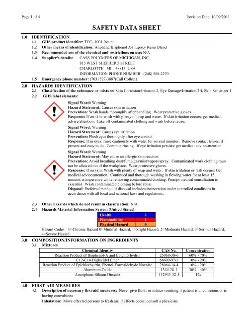TCC-1001 Resin MSDS - Tool Chemical Company