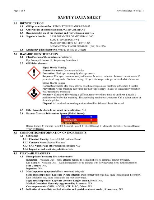 PP-1052 Pattern PlankÂ® MSDS - Tool Chemical Company