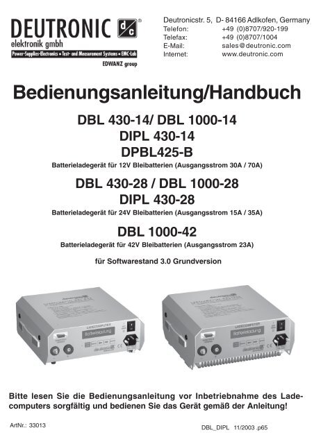 DBL 1000-14 DIPL 430-14 DPBL425-B - Deutronic Elektronik Gmbh