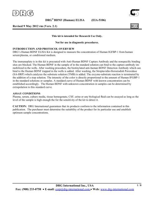 DRG BDNF (Human) ELISA (EIA-5106) Revised ... - DRG International
