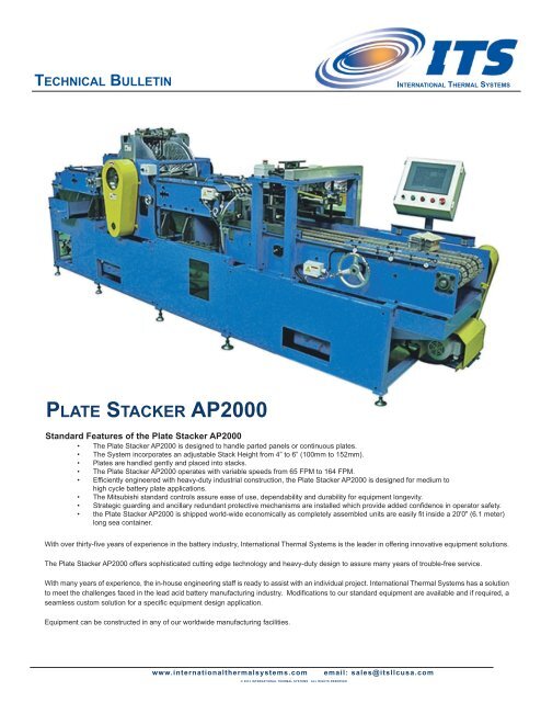 Plate Stacker - International Thermal Systems