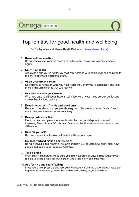 Top ten tips for good health and wellbeing - Omega - uk.net
