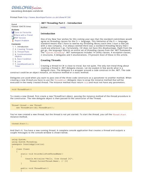 .NET Threading Part I - Introduction Introduction ... - A2Z Dotnet