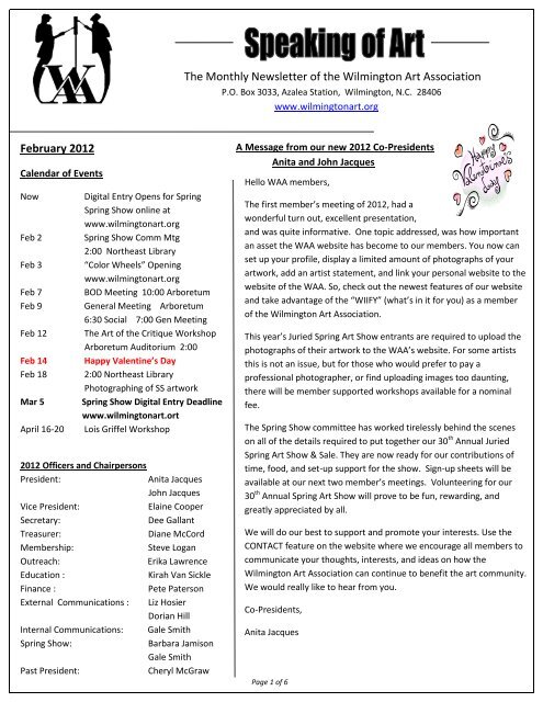 The Monthly Newsletter of the Wilmington Art Association