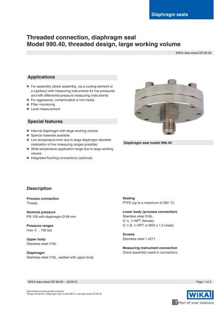 Threaded connection, diaphragm seal Model 990.40 ... - WIKA Polska