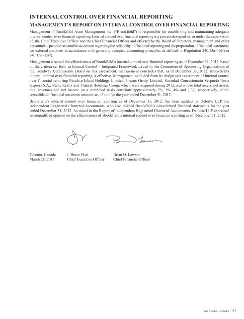 internal control over financial reporting - Brookfield Asset Management