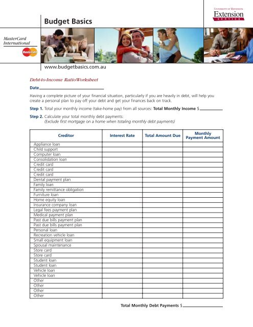 Debt to Income Ratio Worksheet MasterCard