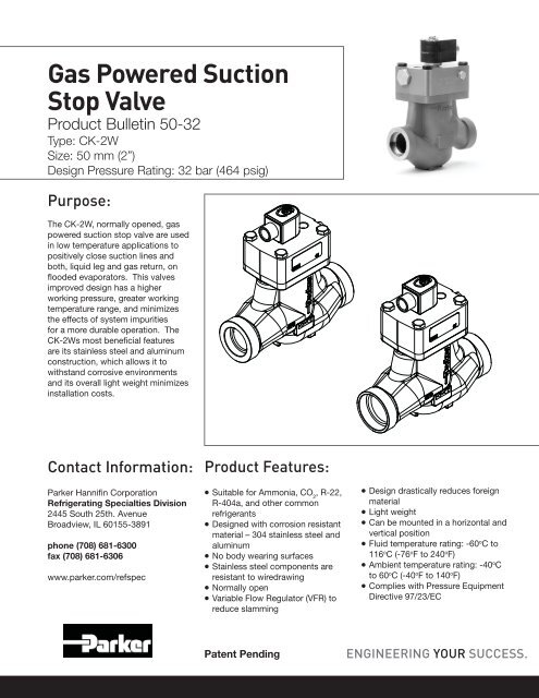 Gas Powered Suction Stop Valve - Refrigeration Components (RCC)