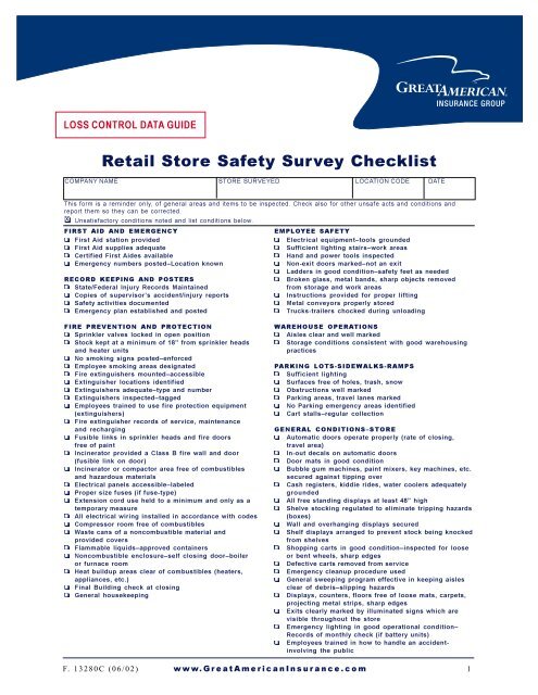 Retail Store Safety Survey Checklist - Great American Insurance ...