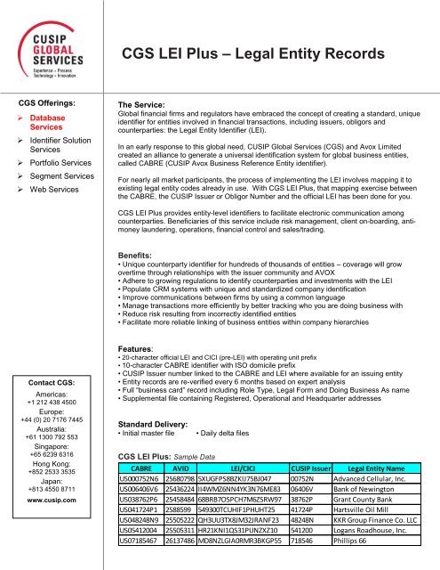 Fact Sheet - CUSIP Global Services