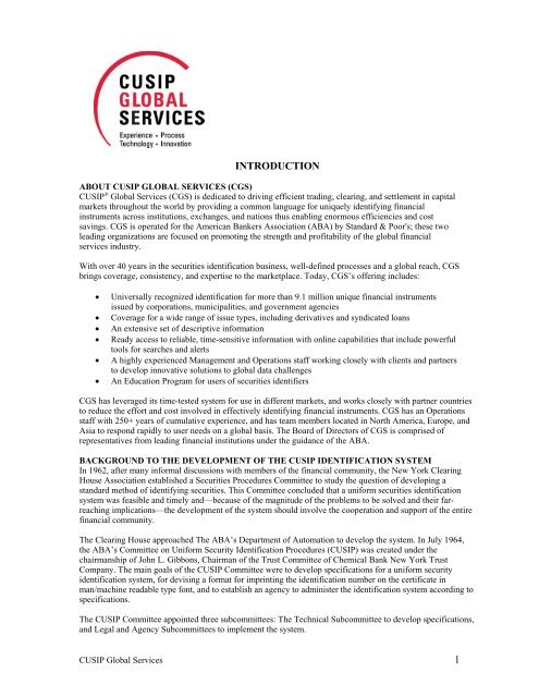 INTRODUCTION 1 - CUSIP Global Services