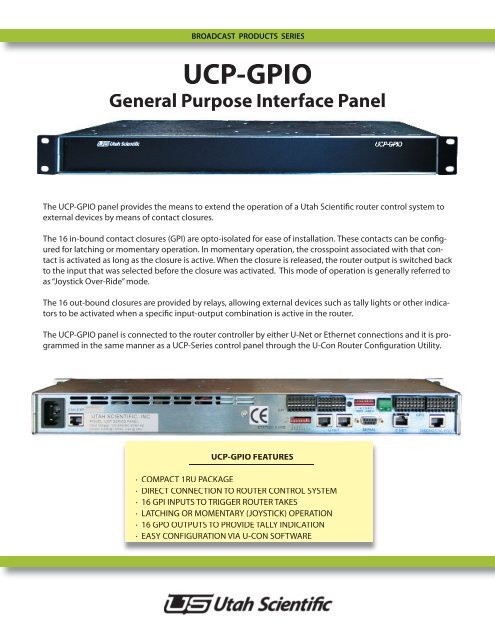 UCP-GPIO Brochure.indd - Utah Scientific