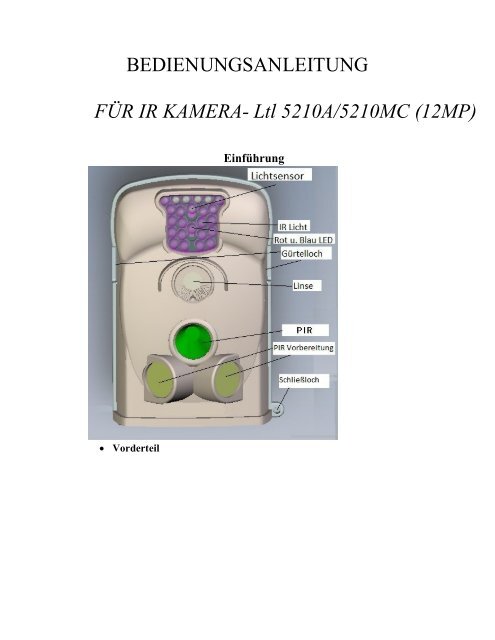 BEDIENUNGSANLEITUNG FÃœR IR KAMERA- Ltl 5210A/5210MC ...