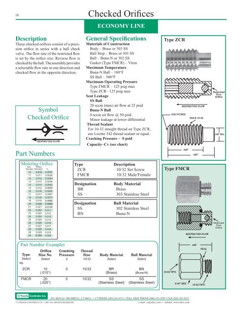 Checked Orifices - O'Keefe Controls Inc