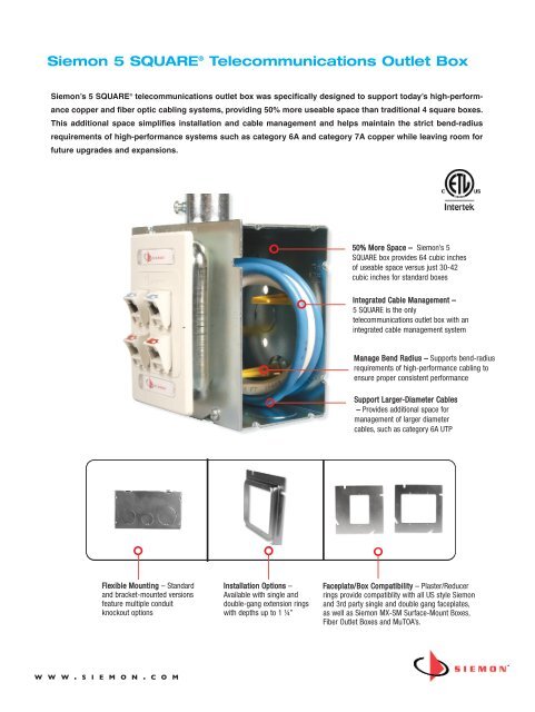 Siemon 5 SQUARE® Telecommunications Outlet Box