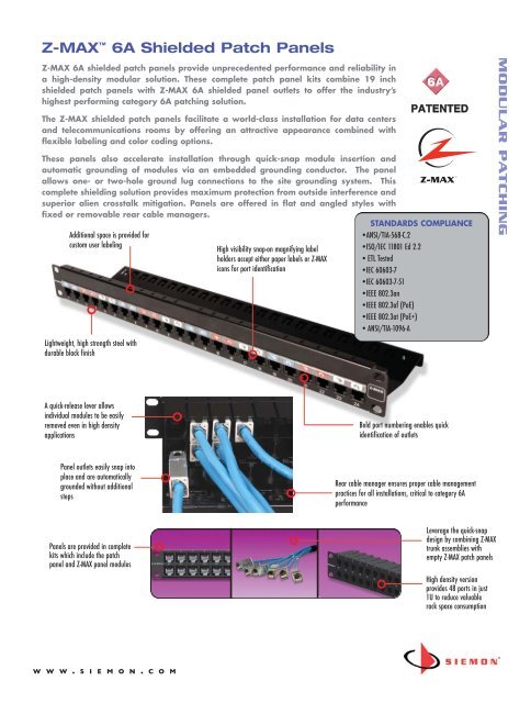 Z-MAX™ 6A Shielded Patch Panels - Siemon