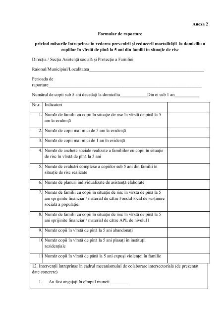 Anexa 2 Formular de raportare privind mÄ surile Ã®ntreprinse Ã®n ...