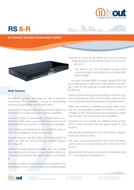 RS8-R Datasheet - InOut Communication Systems