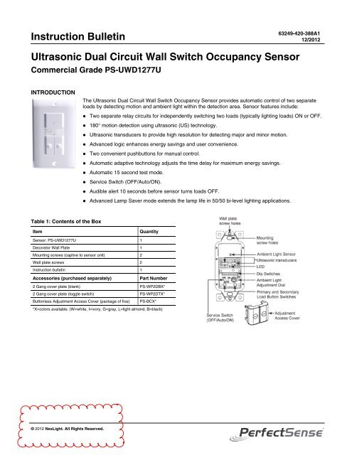 Ultrasonic Dual Circuit Wall Switch Occupancy Sensor - NexLight