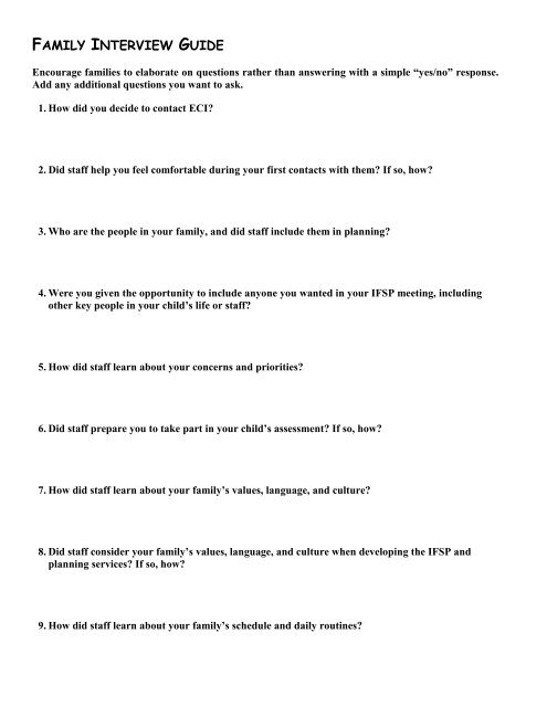 FAMILY INTERVIEW GUIDE - ABC Signup