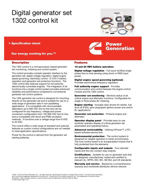 Digital generator set 1302 control kit - Cummins Power Generation